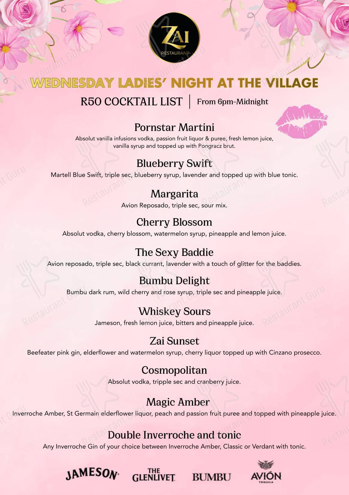 Menu at Zai Restaurant Durban, Durban