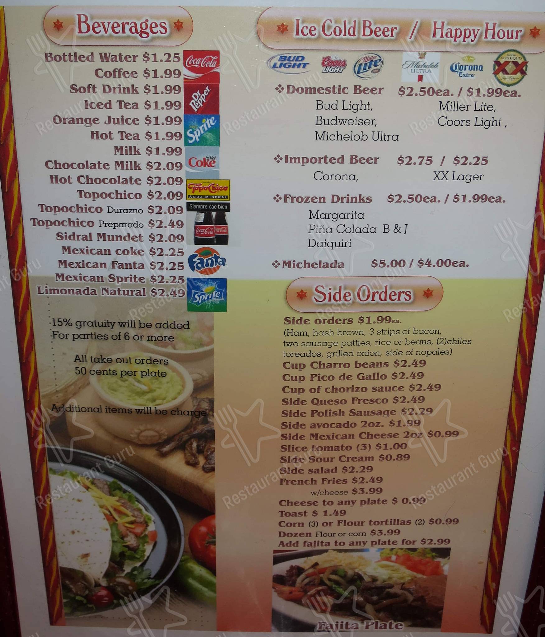 Menu at Zamoras' Restaurant, McAllen, N 23rd St