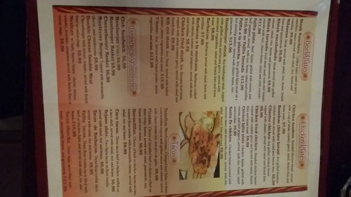 Menu at Zamoras' Restaurant, McAllen, N 23rd St
