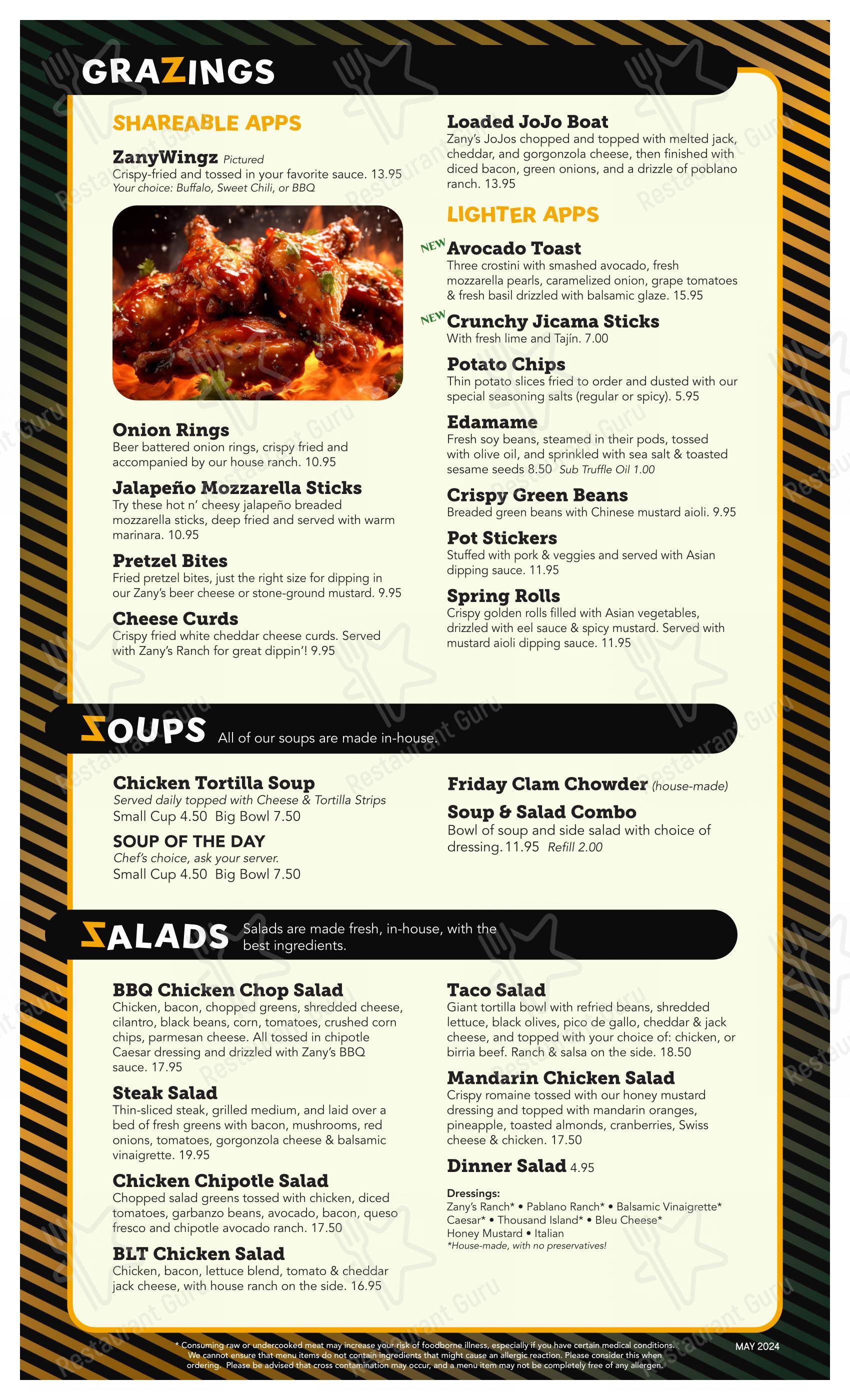 Menu at Zany Graze restaurant, Lewiston, 19th Ave