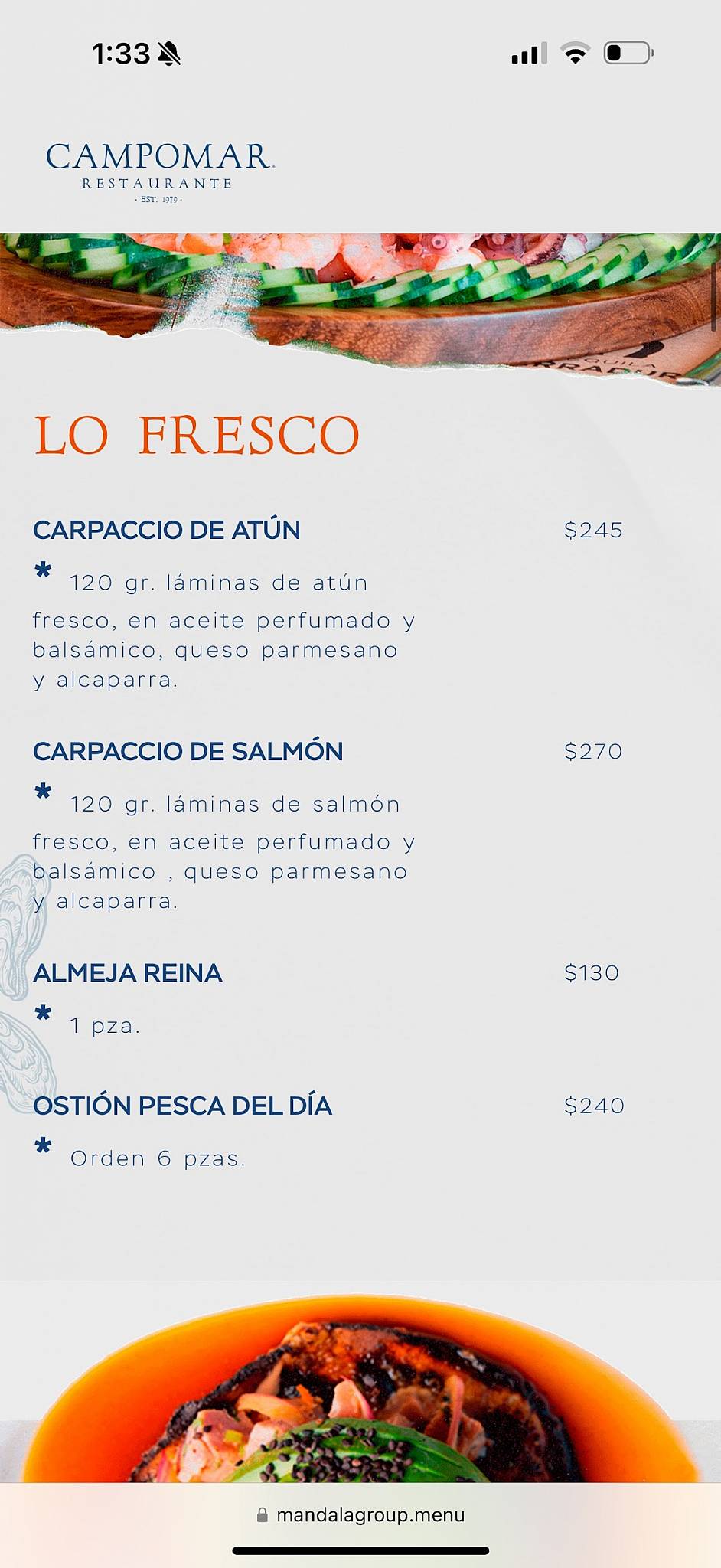 Carta del restaurante Campomar Andares, Guadalajara, Blvrd Puerta del ...