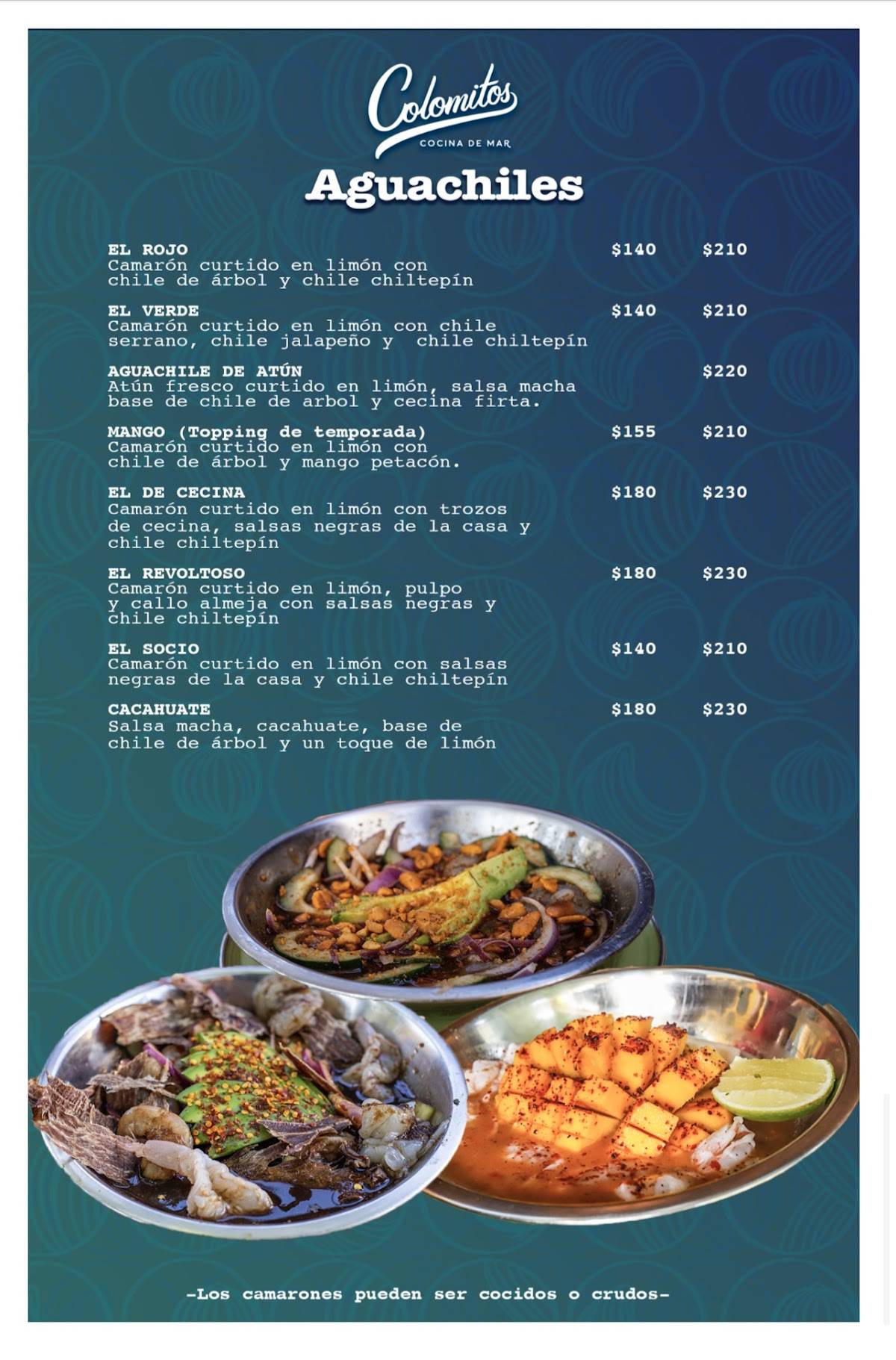 Carta del restaurante Colomitos Chapalita, Zapopan