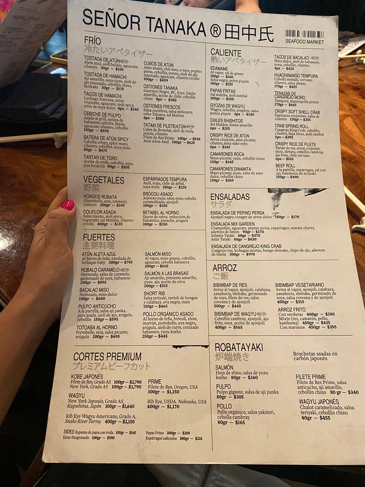 Carta del restaurante Señora Tanaka Guadalajara, Zapopan