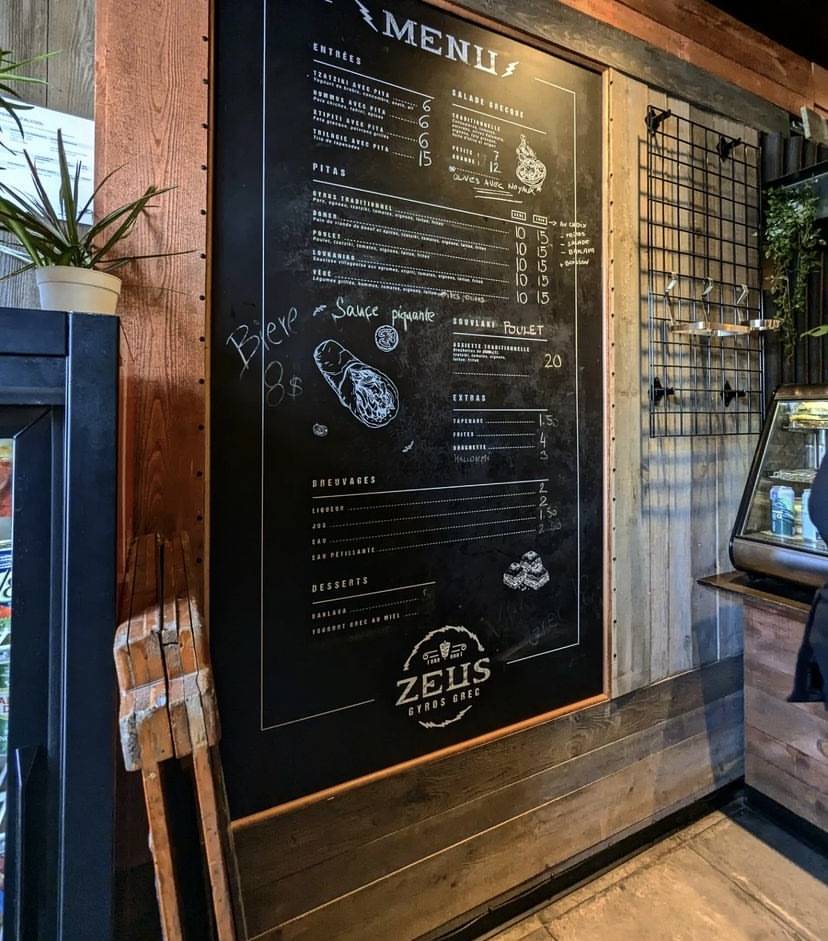 Menu au Zeus gyros Grec restaurant, Québec