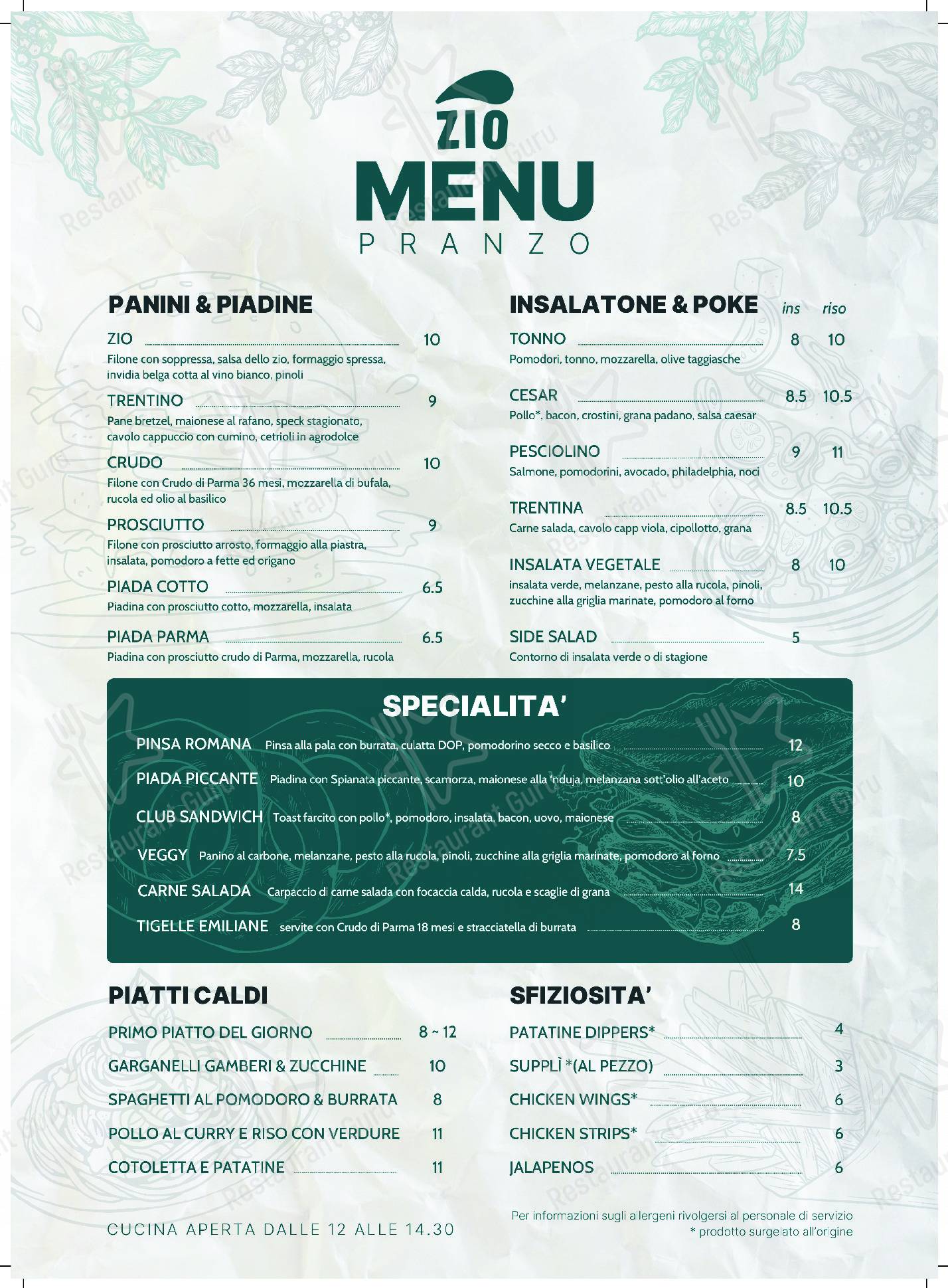 Menu da Zio Spirito pub & bar, Arco