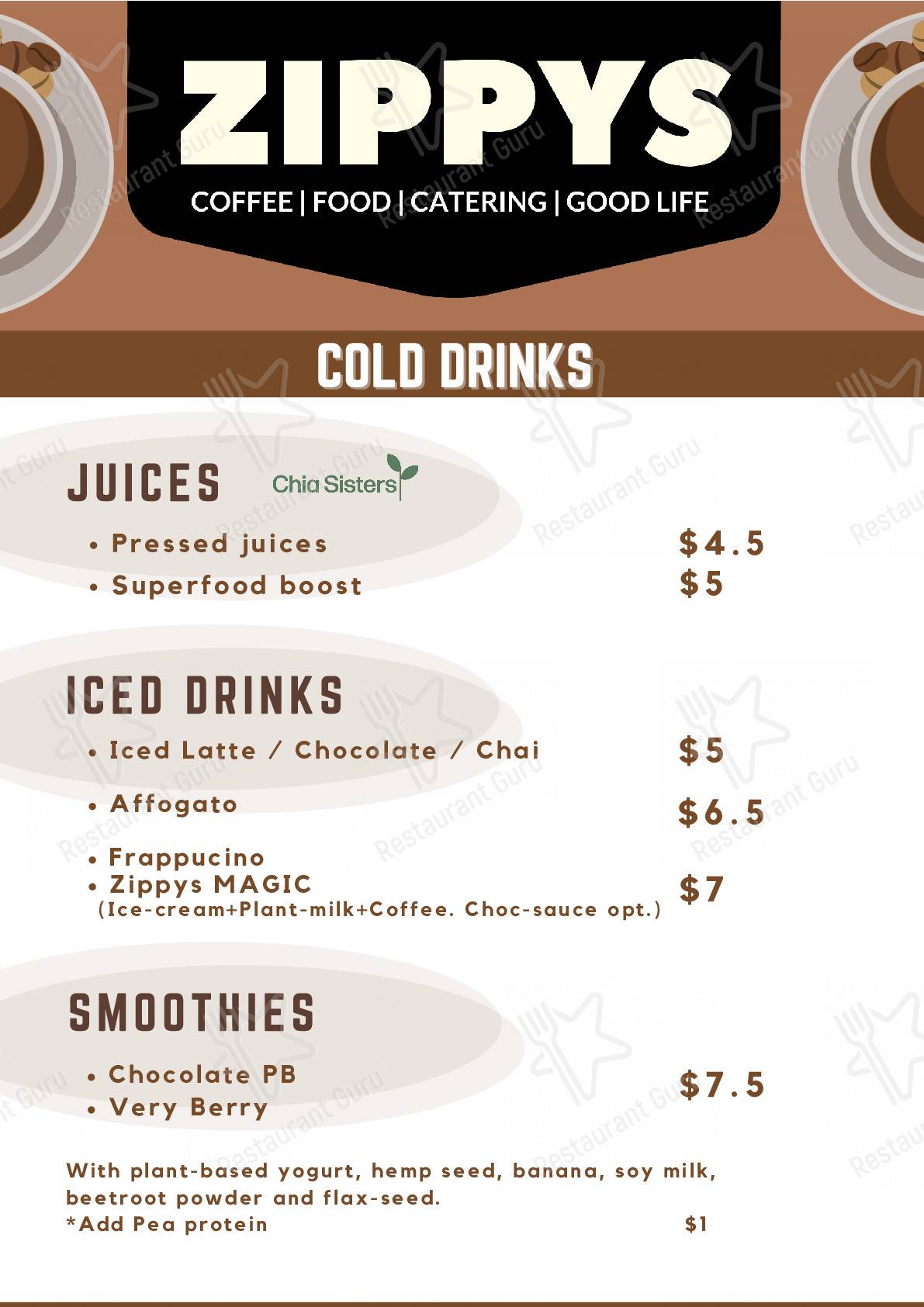 Menu at Zippys Coffee and Lunchbar, Nelson