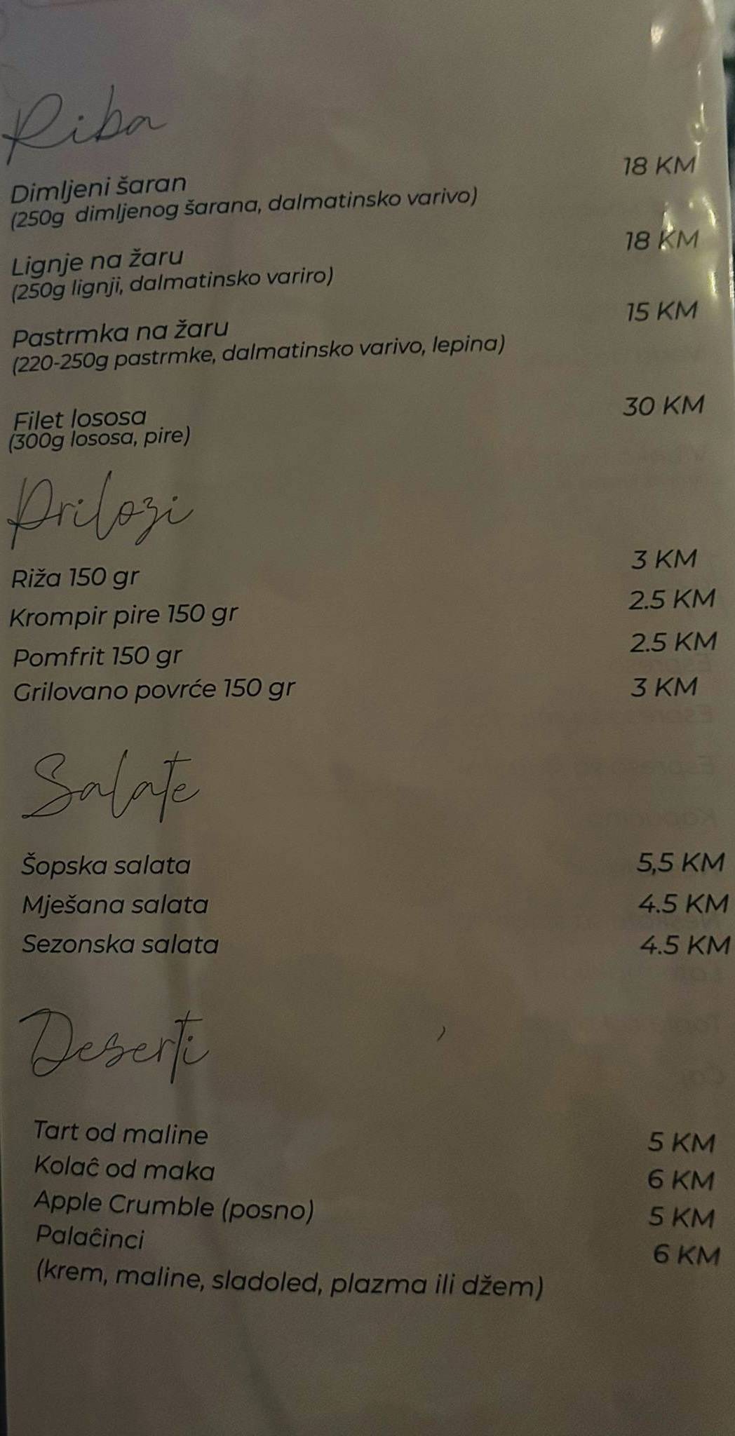 Menu au Zlatni Pehar restoran restaurant, Bijeljina