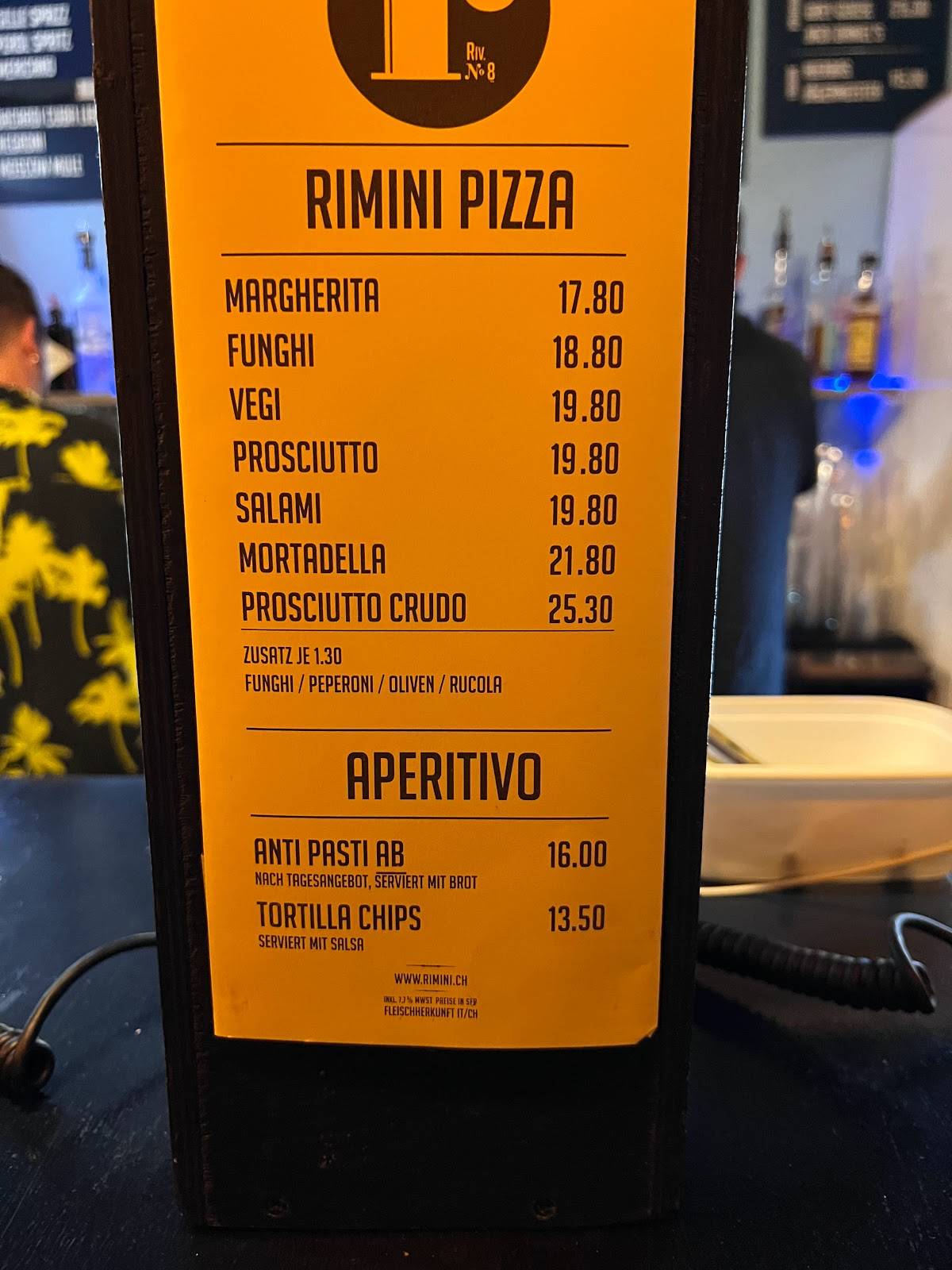 Speisekarte von Rimini Bar, Zürich