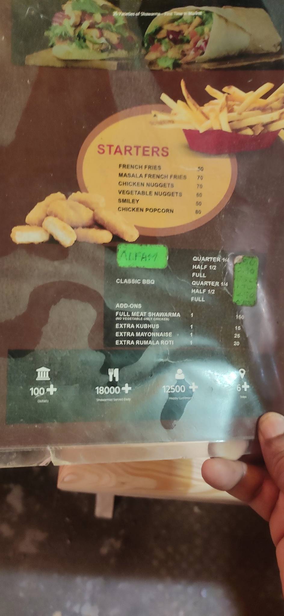 Menu at Zwarma Thiruvalla, Thiruvalla
