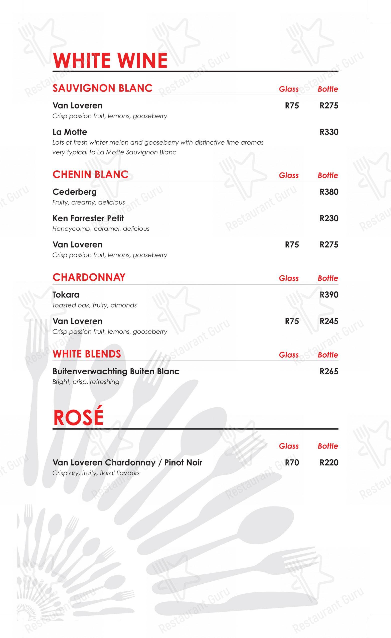 Menu at Tabú Grill Bar and Lounge, Port Elizabeth