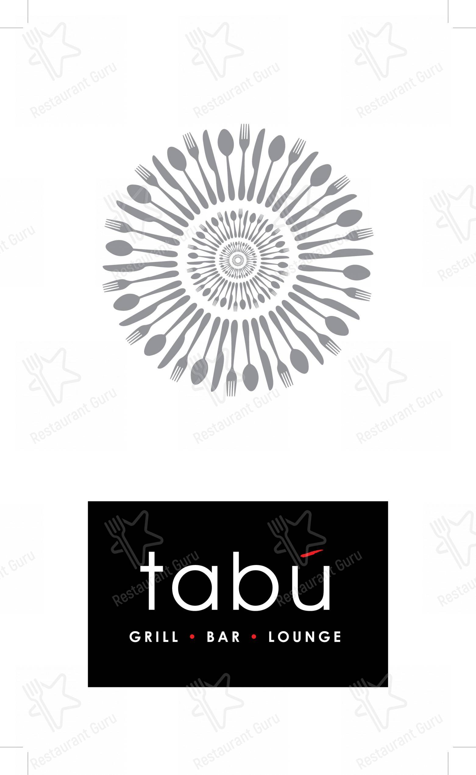 Menu at Tabú Grill Bar and Lounge, Port Elizabeth