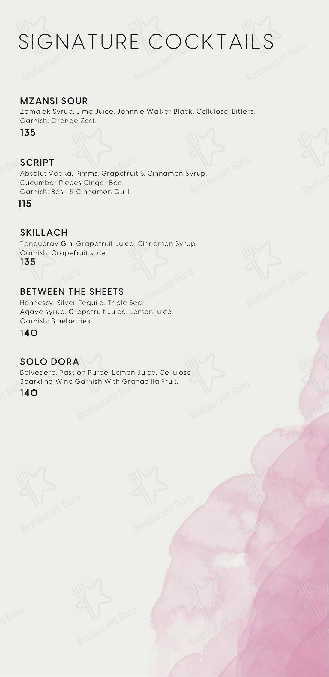 Menu at Solo Restaurant Sandton, Sandton