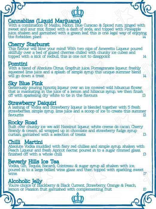 Menu at Cafe Royal, Cockburn Central