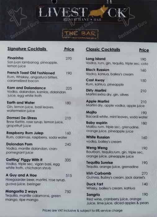 Menu at Livestock restaurant, Quezon City, 116 Eastwood Ave