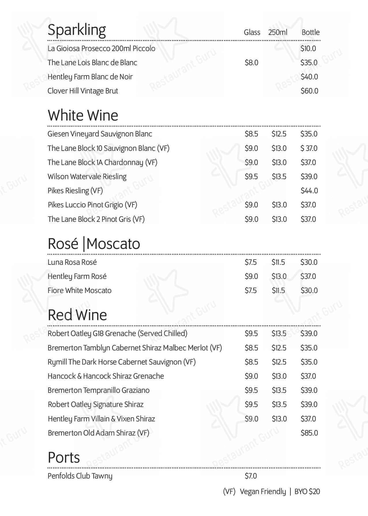 Menu at Secrets by the Sea restaurant, Henley Beach