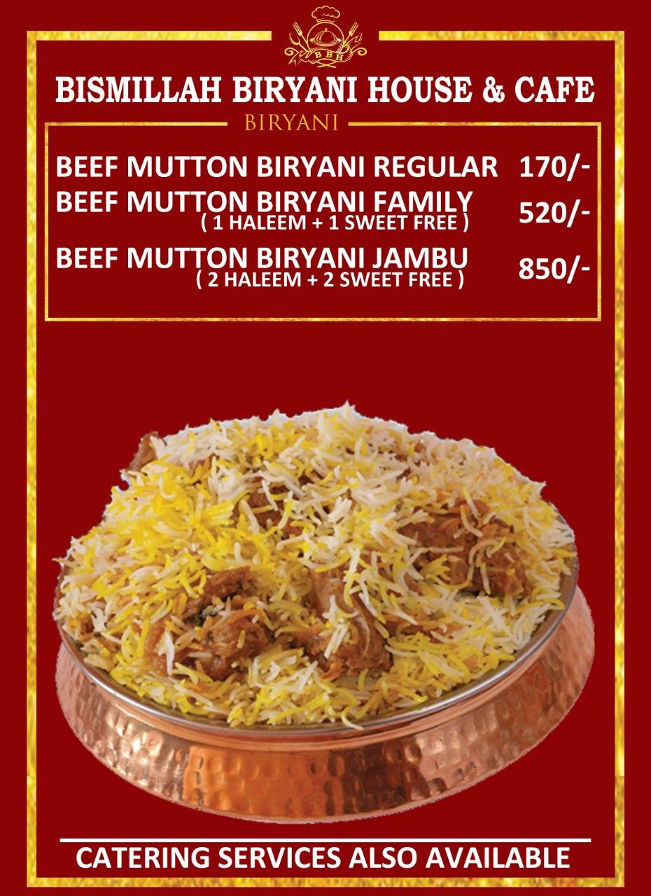 Menu at bismillah Biryani House, Hyderabad, opposite Red Rose Bakery