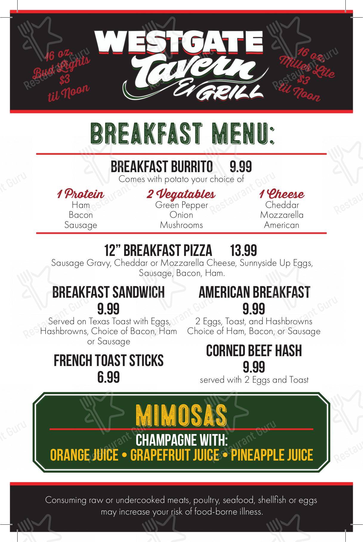Menu at Westgate Tavern & Grill pub & bar, Lansing