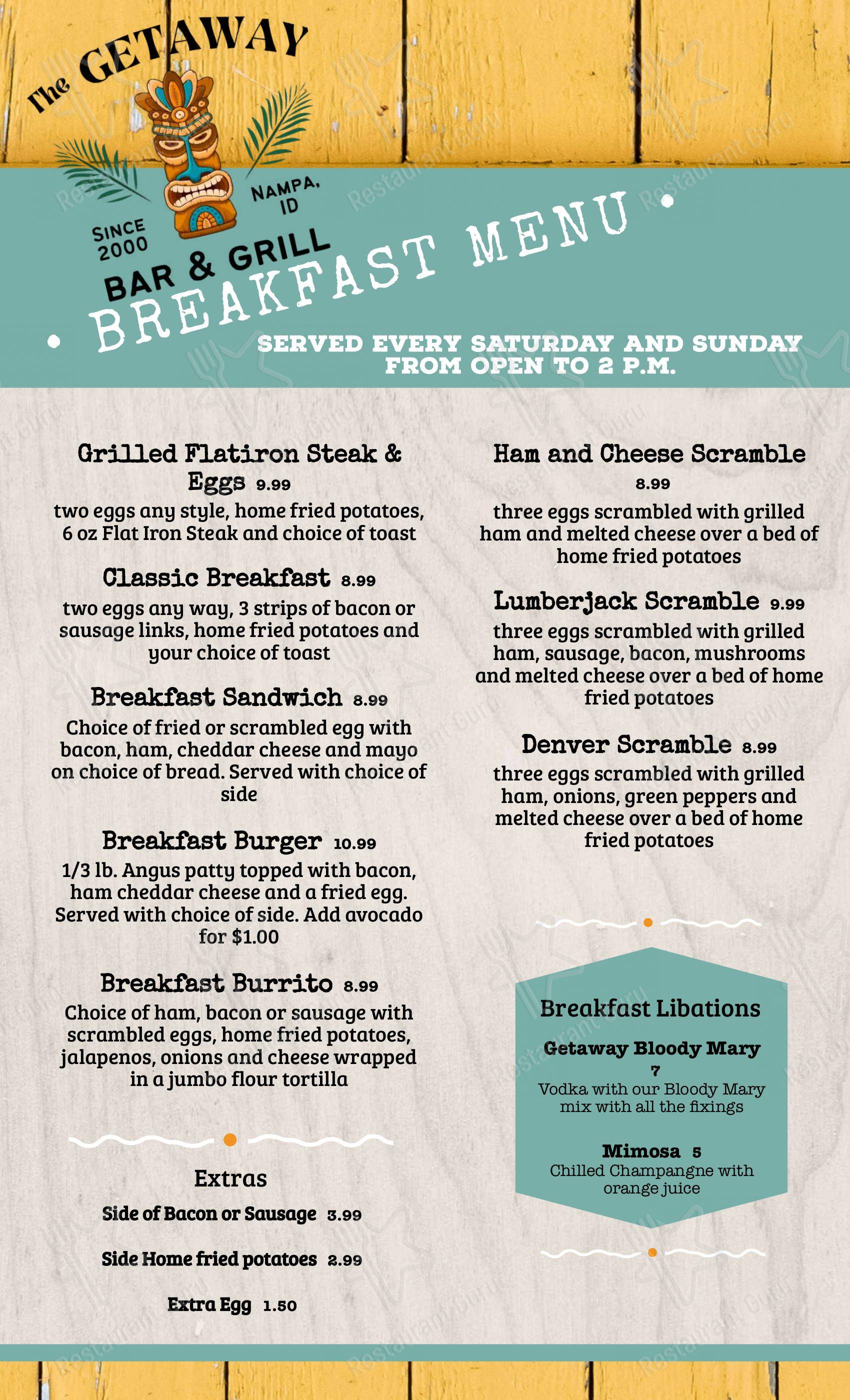 Menu at Getaway Bar & Grill, Nampa