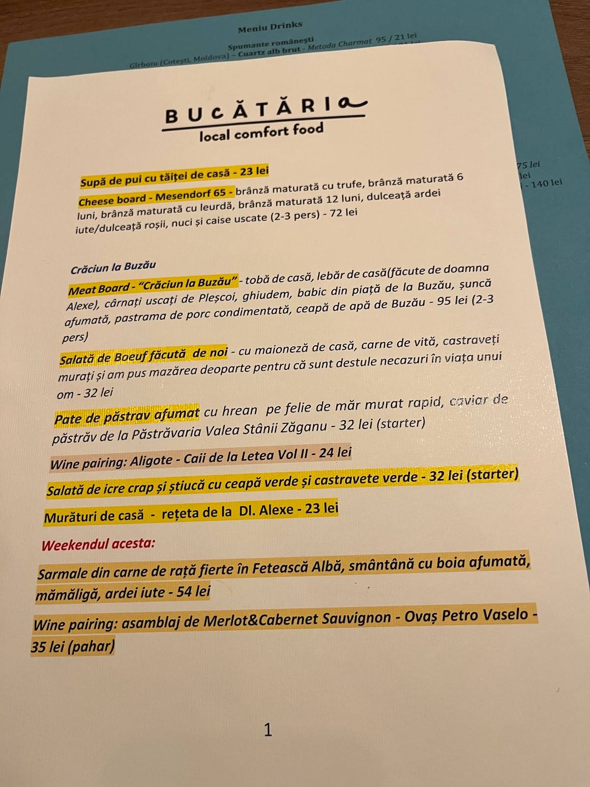 Menu au Bucătăria.localfood, Bucarest