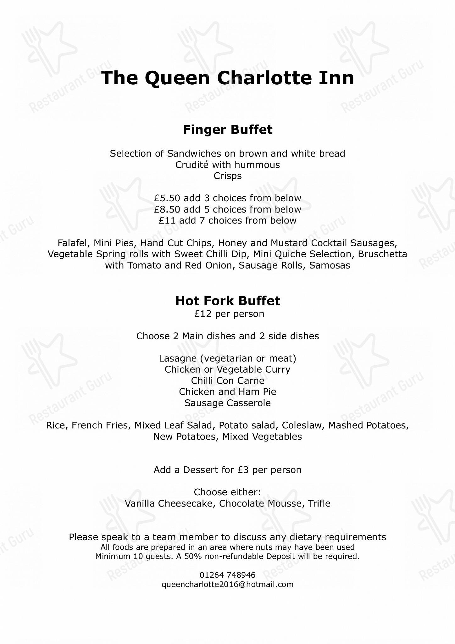 Menu at The Queen Charlotte Inn pub & bar, Andover