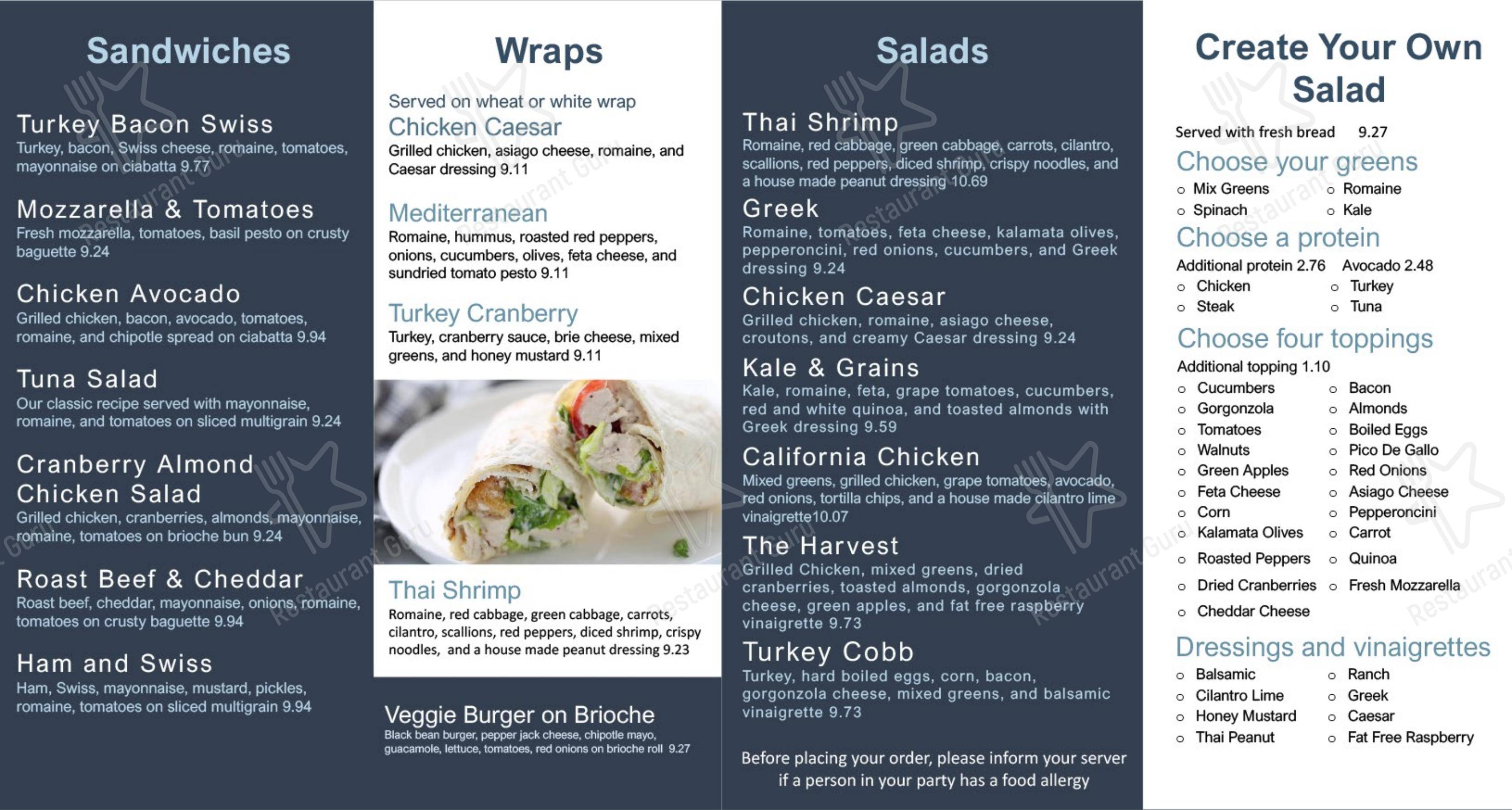 Menu at Garden Cafe at BWH, Boston