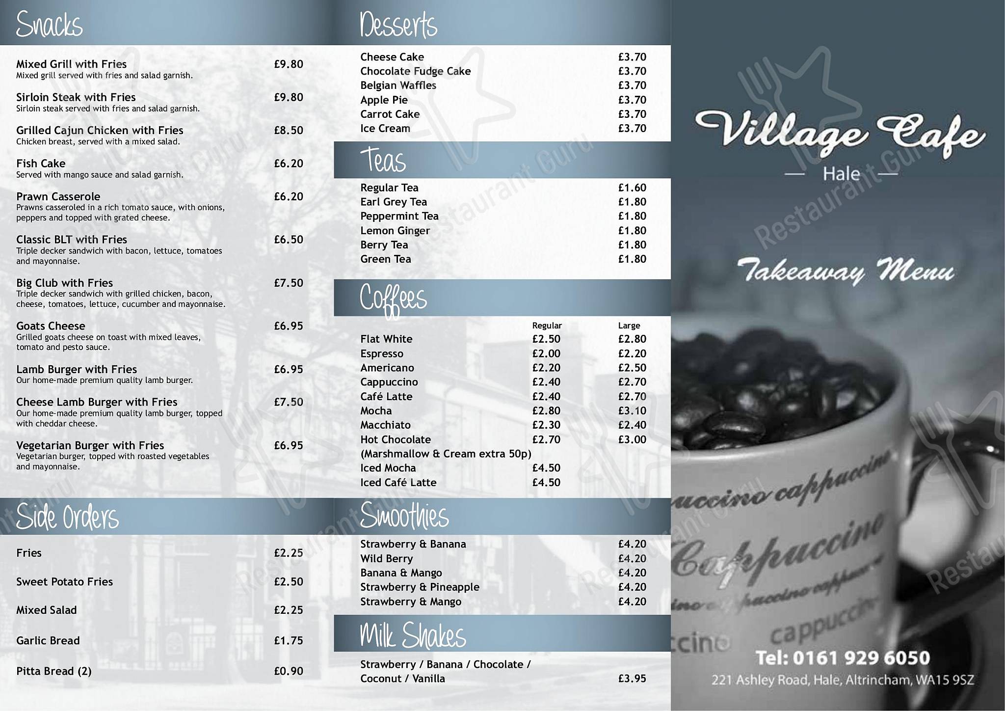 Menu at Village Cafe, Alderley Edge