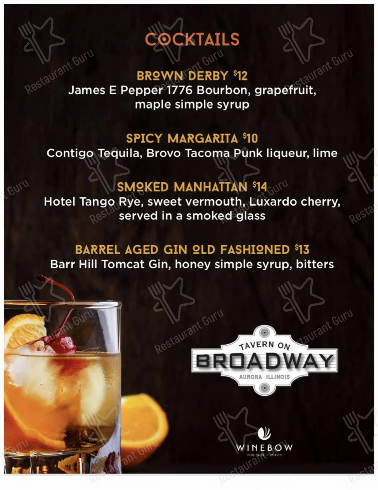 Menu at Tavern On Broadway restaurant, Aurora