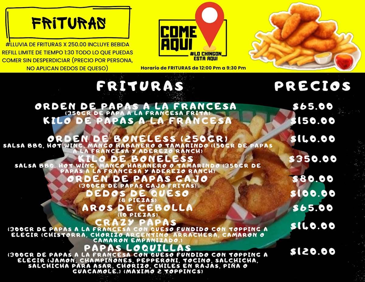 Carta del restaurante come aqui, Coatzacoalcos