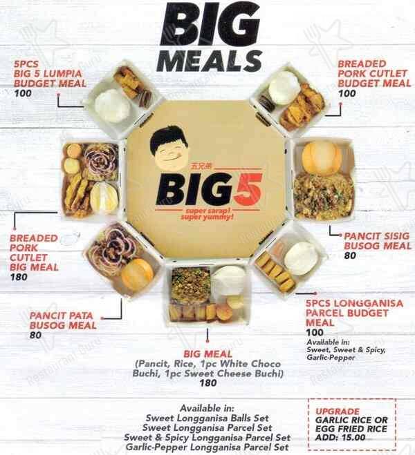 Menu at Big 5 restaurant, Taguig
