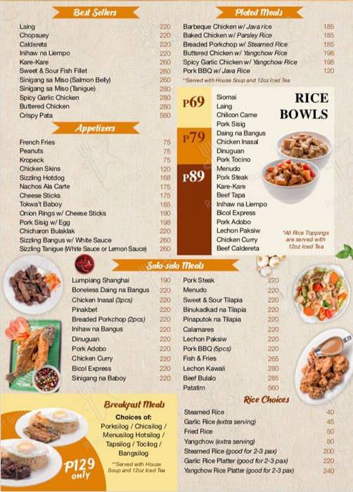 Menu at Joliant restaurant, Quezon City