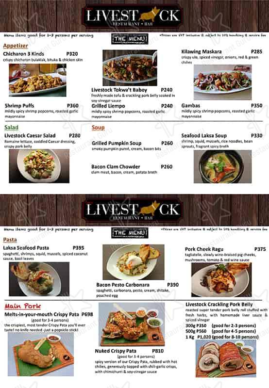 Menu at Livestock restaurant, Quezon City, 116 Eastwood Ave