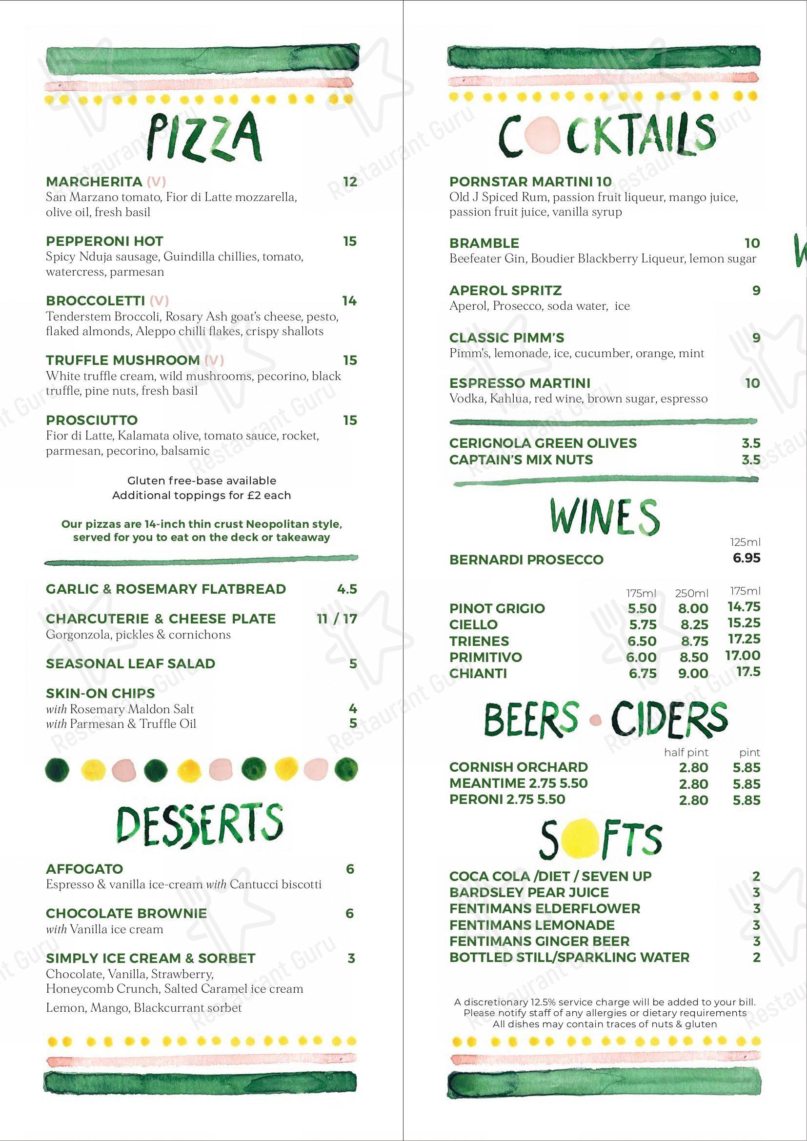 Menu at The Lookout Rye restaurant, Rye