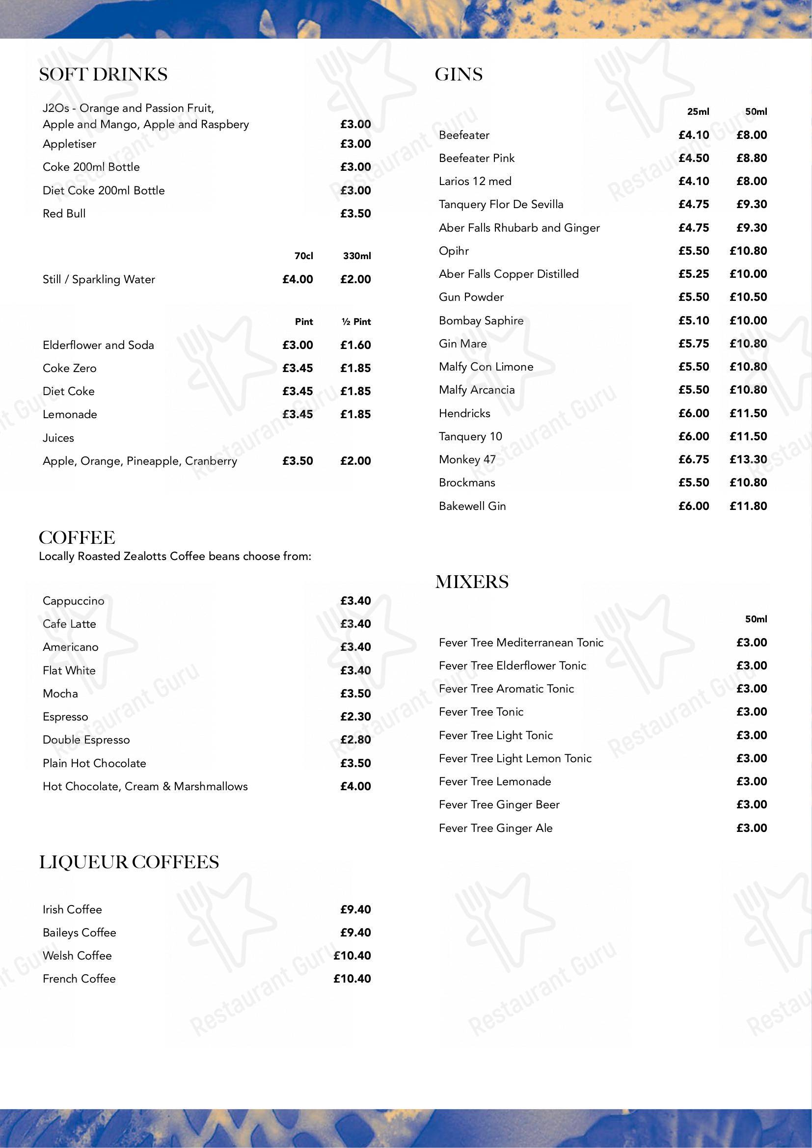 Menu at Quay Hotel & Spa pub & bar, Conwy
