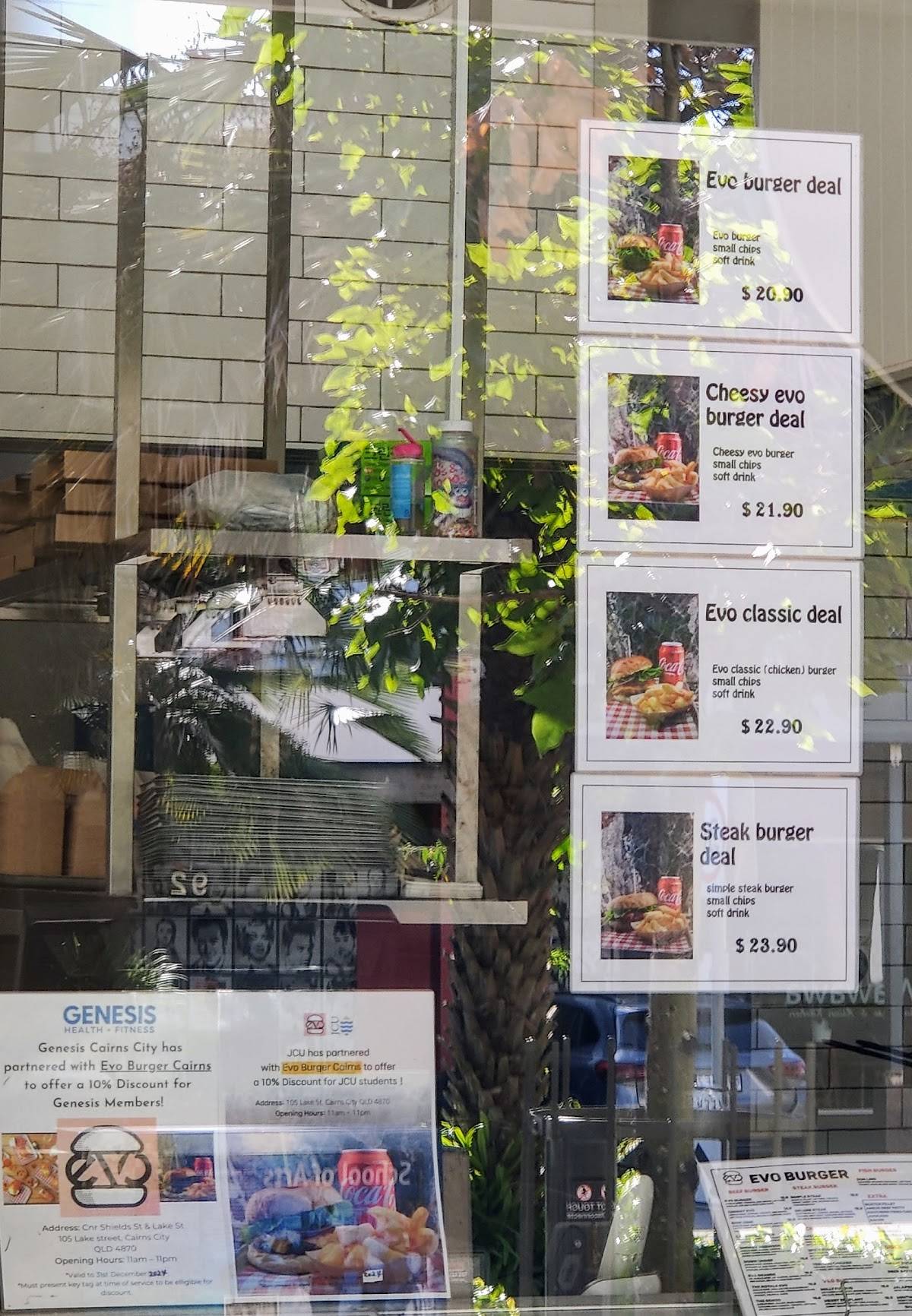 Menu at evo Burger restaurant, Cairns City