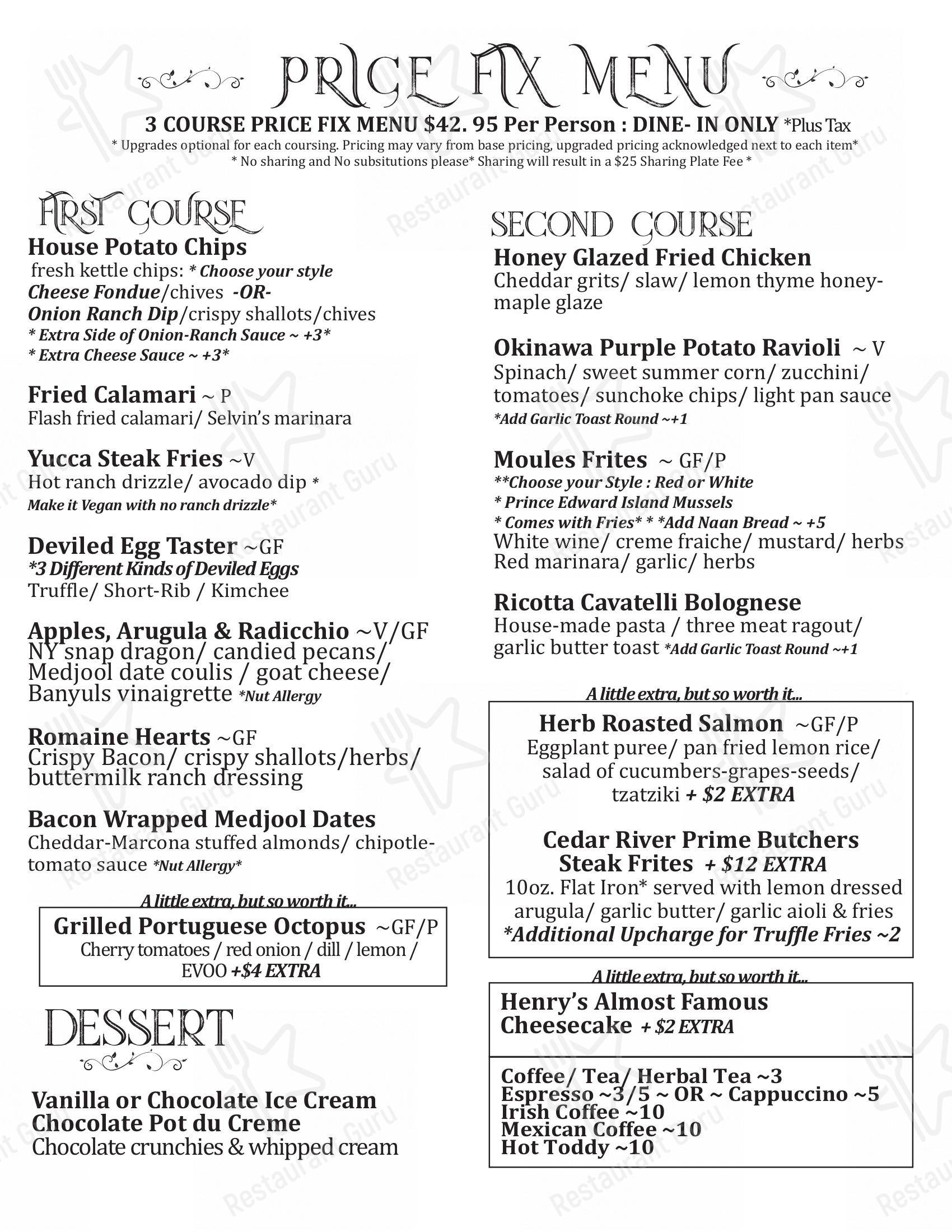 Carta de The Linwood Restaurant and Cocktails, Bay Shore