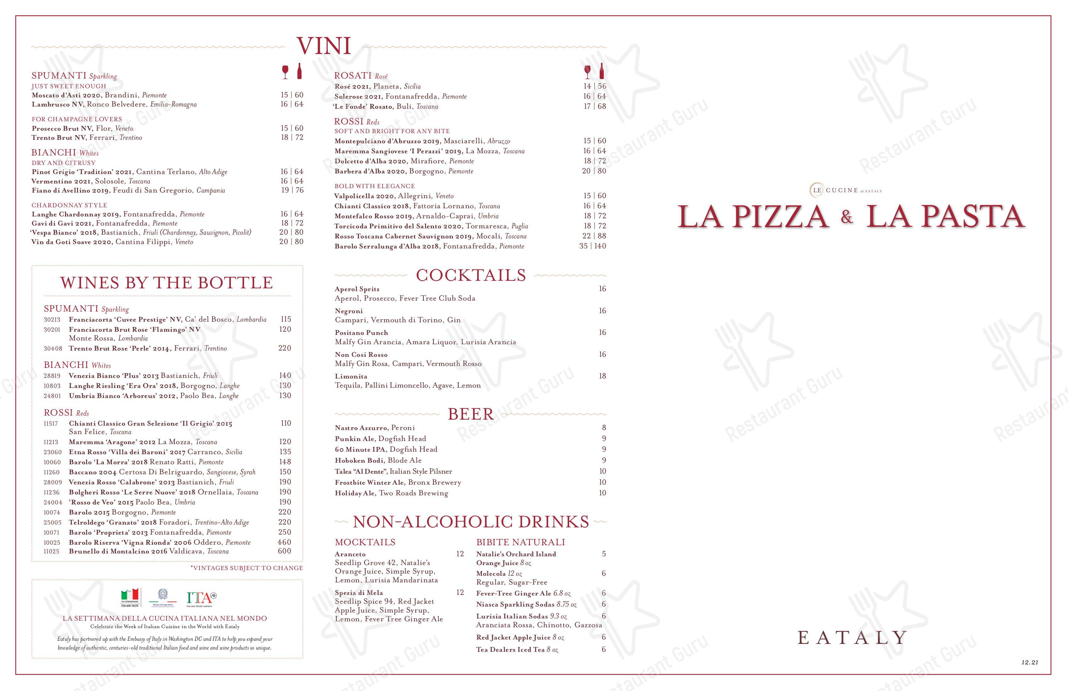 Menu at Eataly NYC Downtown pub & bar, New York City, 101 Liberty St