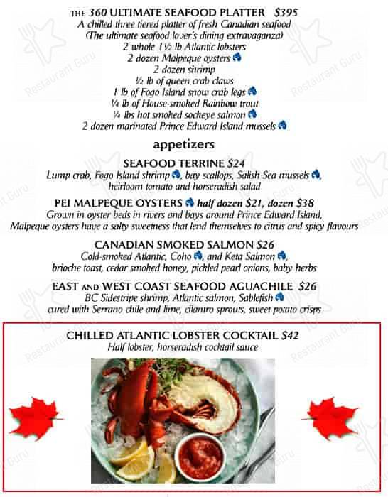 Menu at 360 The Restaurant at the CN Tower, Toronto