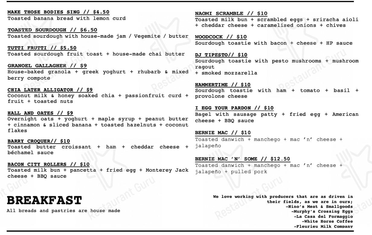 Menu at Abbots & Kinney restaurant, Adelaide, 78 Pirie St