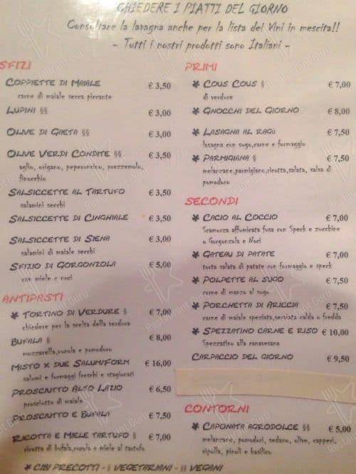 Menu at Ai Tre Scalini pub & bar, Rome, Via Panisperna