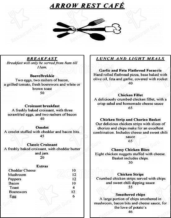 Menu at Arrows Rest pub & bar, Hartbeespoort