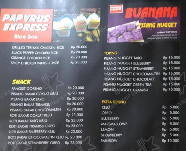 Menu at Bakmi Papyrus restaurant, Jakarta
