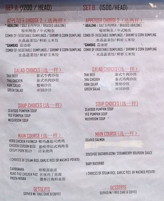 Menu at 1919 Grand Cafe, Manila