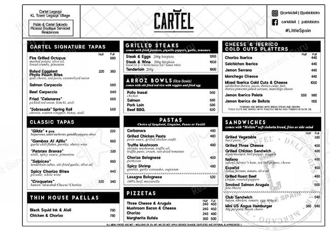 Menu at Cartel Coffee Deli pub & bar, Makati, 119 L.P. Leviste Street