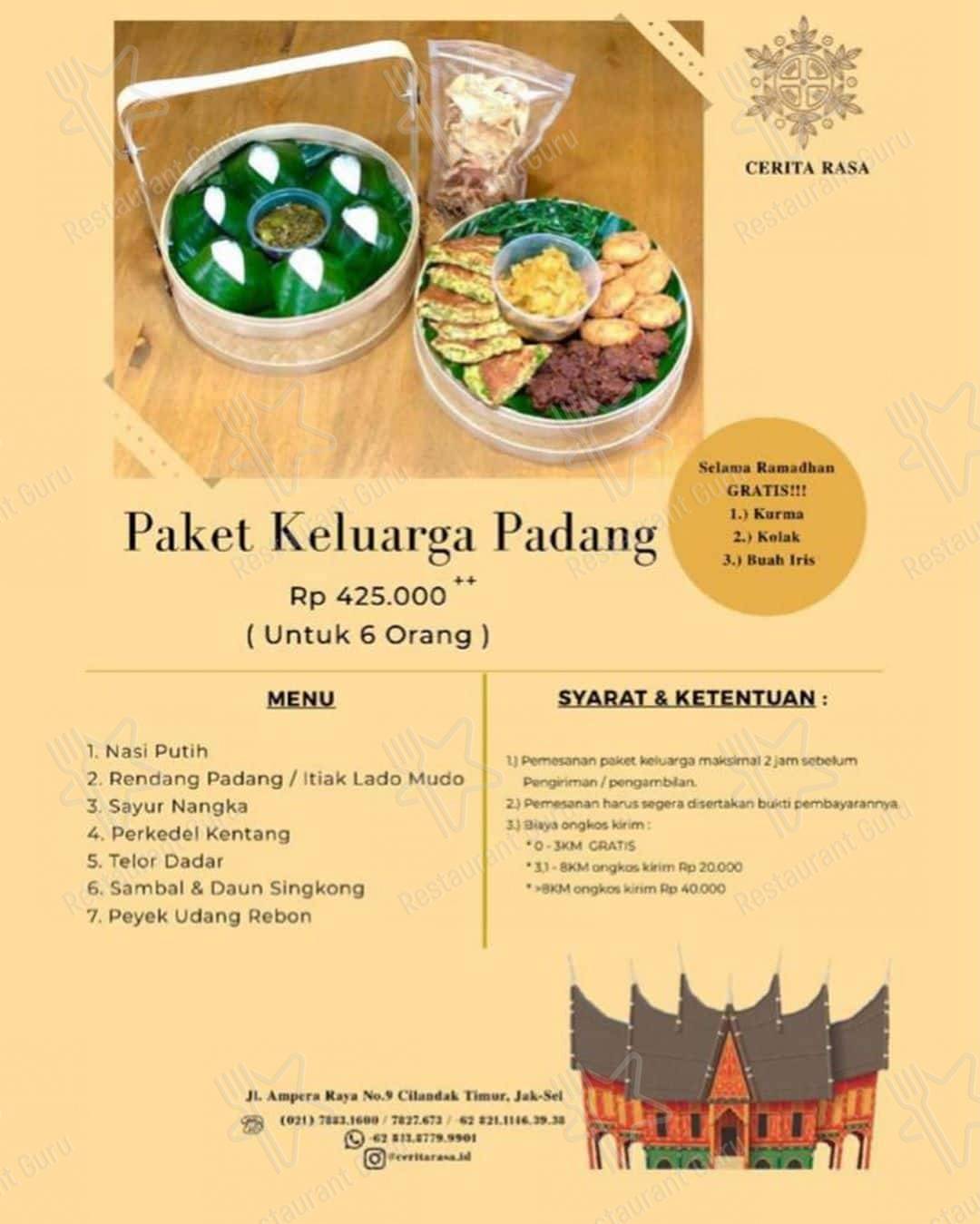 Menu at Cerita Rasa Restaurant, South Jakarta