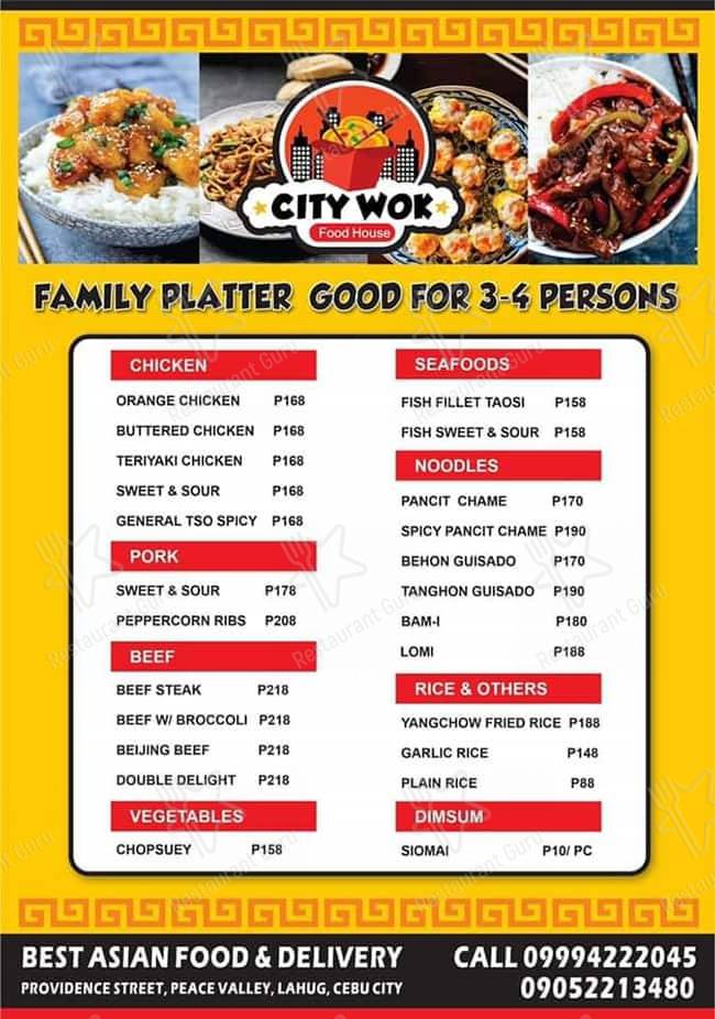 Menu at City Wok Food House restaurant, Cebu City
