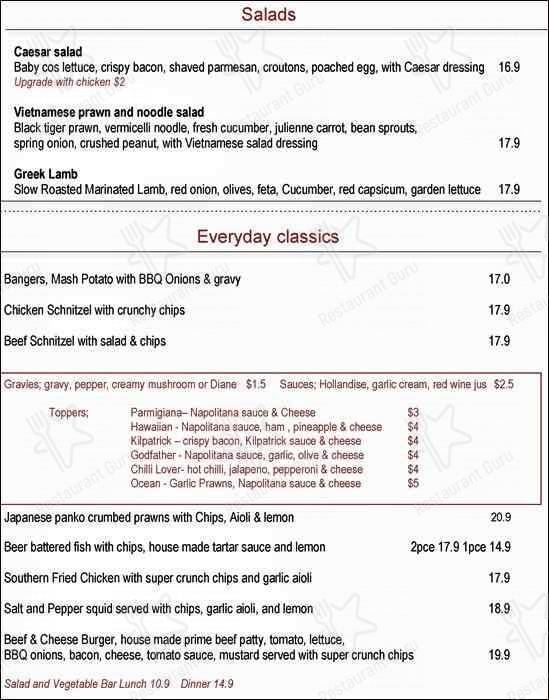 Menu at Crown Inn Old Reynella pub & bar, Old Reynella