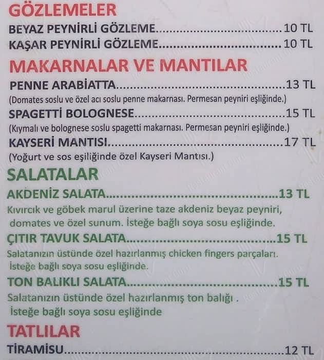 Carta de Deep Blue Restaurant Cafe, Estambul, Ahmet Mithat Cd. No:2