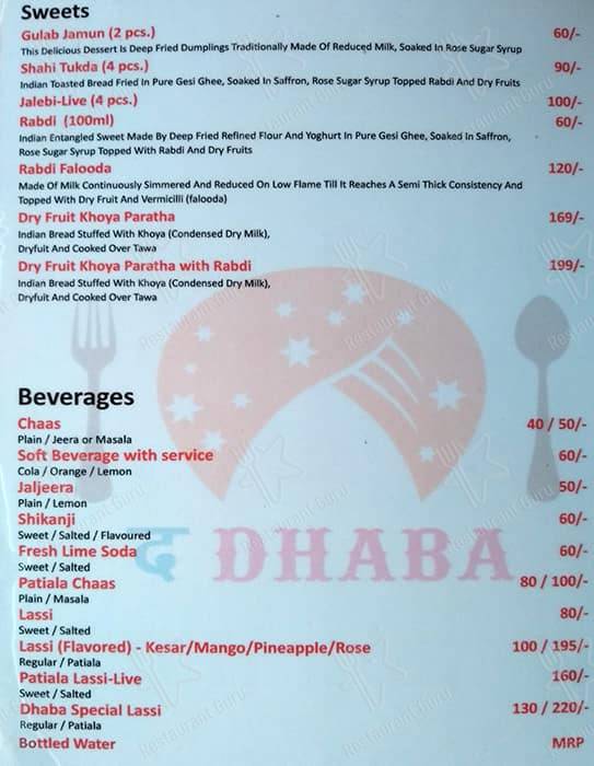 Menu at The Dhaba, Vadodara, 63 Haribhakti Society Extension Ground Floor