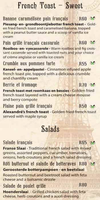 Menu at French Toast Koffie Kafee cafe, Hartbeespoort