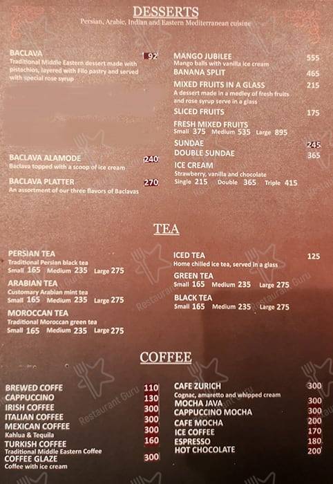 Menu at Hossein's Persian Kebab restaurant, Makati, LKV Building